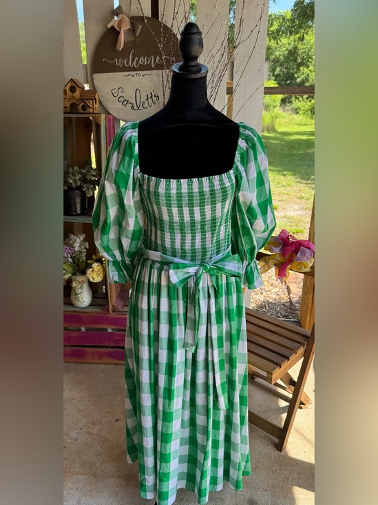Aura | Dresses | Green Gingham Puffsleeve Maxi Dress By Aura | Poshmark